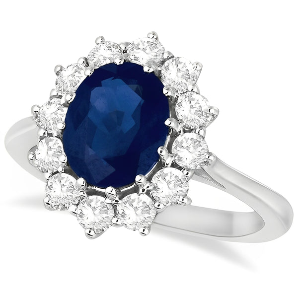 Lady Diana Diamond & Blue Sapphire Ring in 14k White Gold
