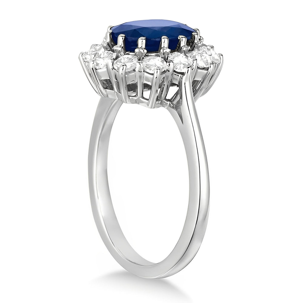 Lady Diana Diamond & Blue Sapphire Ring in 14k White Gold